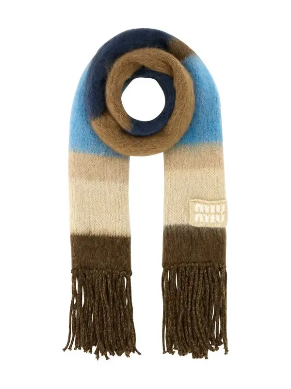 Miu Miu Wool Scarf With Fringes - Blue