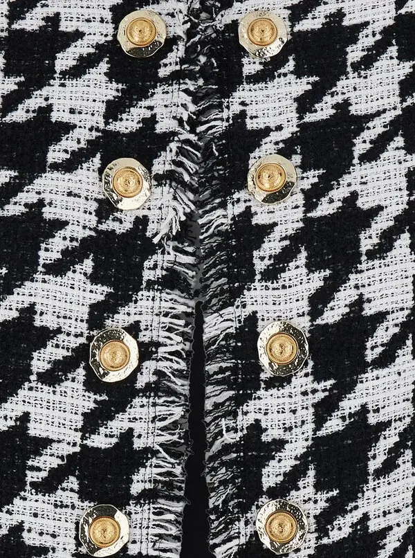 Balmain Houndstooth Check Jacket With Fringed Hem - Multicolor