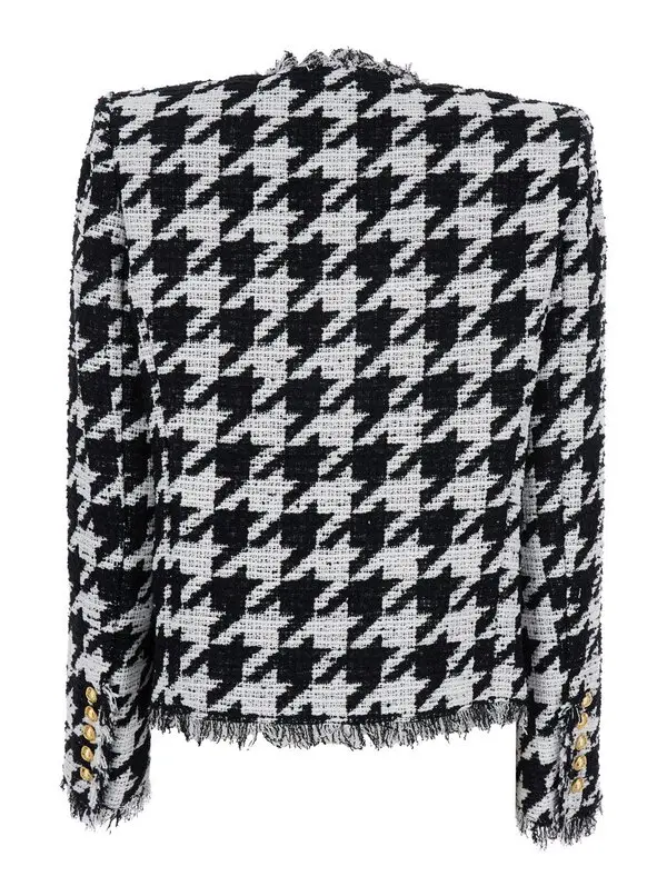 Balmain Houndstooth Check Jacket With Fringed Hem - Multicolor