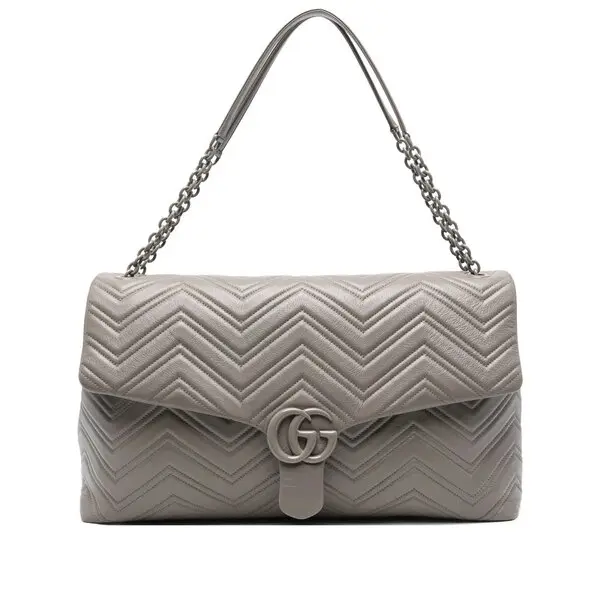 Gucci Grey Chevron Pattern Leather Shoulder Bag - Gray