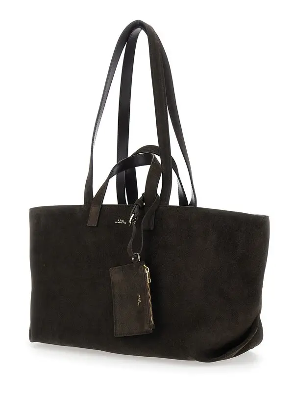 A.p.c. Suede Shopper With Lettering Logo And Multiple Handles - Brown
