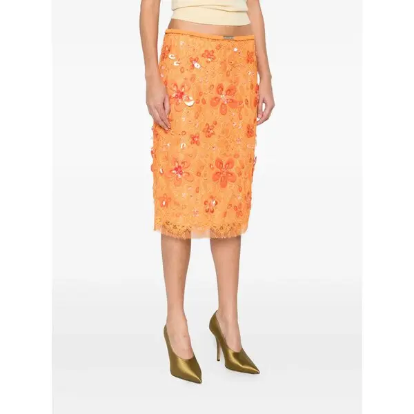 Gucci Floral Appliqué Sequin Embellished Lace Skirt