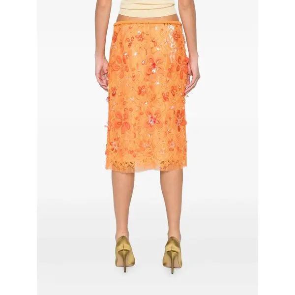 Gucci Floral Appliqué Sequin Embellished Lace Skirt