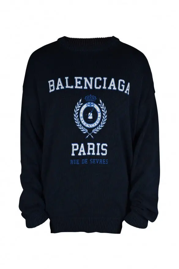 Balenciaga Navy Logo Print Knit Sweater