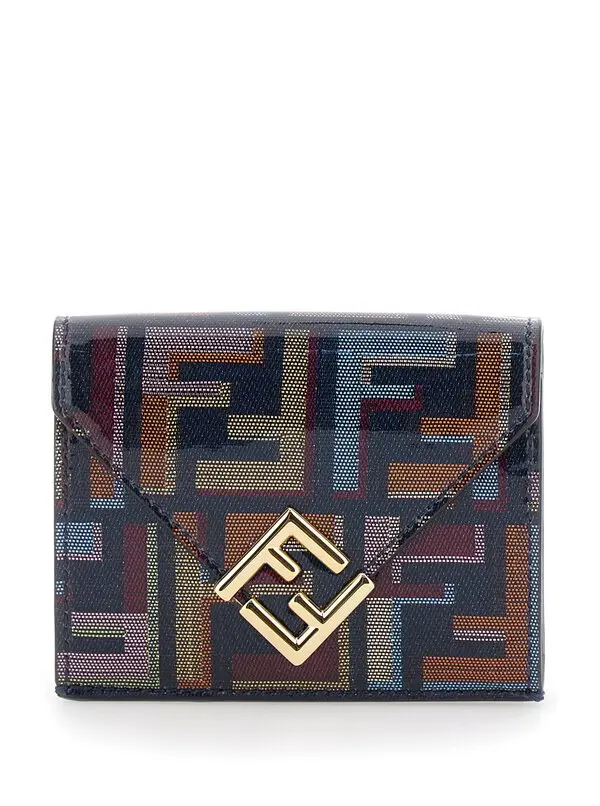 Fendi Wallet With Logo Plate On The Front And All-over Ff Motif In Fabric - Multicolor