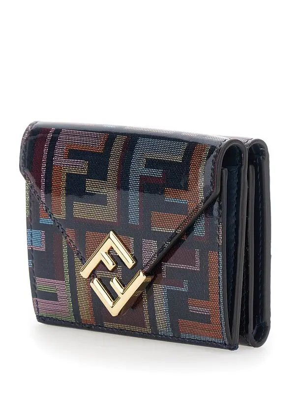 Fendi Wallet With Logo Plate On The Front And All-over Ff Motif In Fabric - Multicolor
