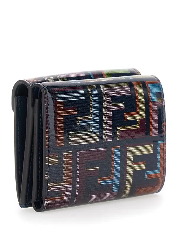Fendi Wallet With Logo Plate On The Front And All-over Ff Motif In Fabric - Multicolor