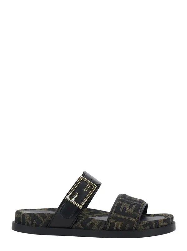 Fendi Jacquard And Leather Sandals - Brown