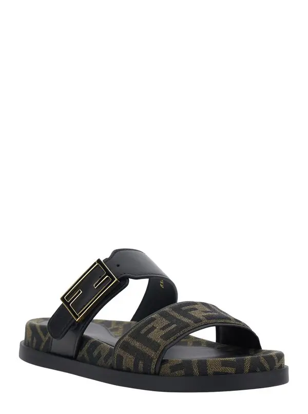 Fendi Jacquard And Leather Sandals - Brown