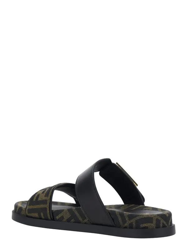 Fendi Jacquard And Leather Sandals - Brown
