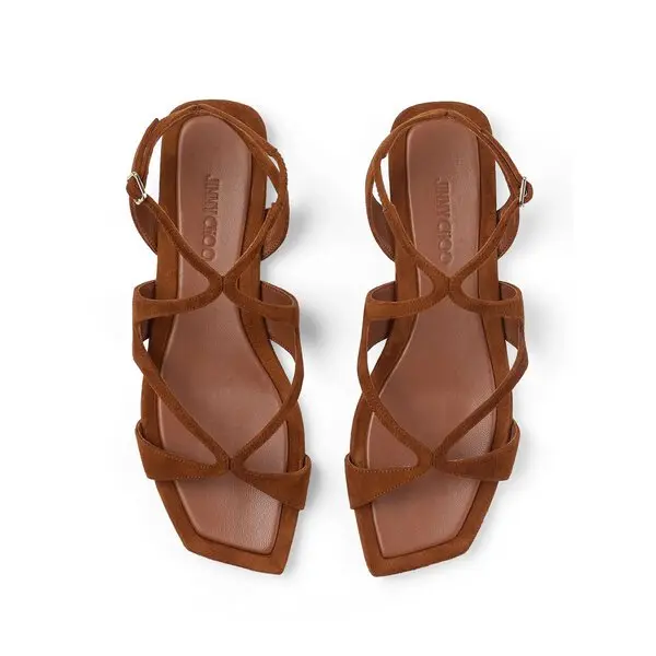JIMMY CHOO Suede Flat Sandals - Brown
