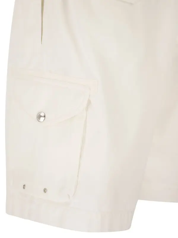 Brunello Cucinelli Bermuda Shorts In Garment-dyed Cotton Gabardine With Drawstring - White