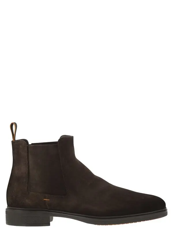 Santoni Suede Chelsea Boot - Brown