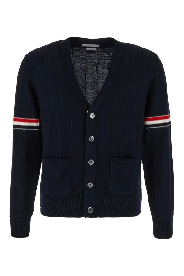Thom Browne Ribbed Cardigan With Striped Detailing