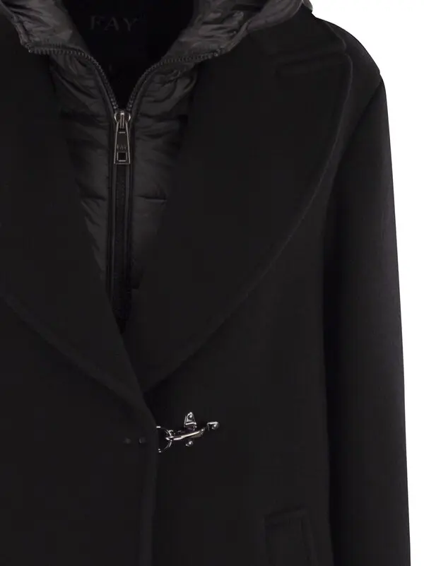 FAY Double Front Wool And Cashmere Coat With Detachable Hooded Bib
