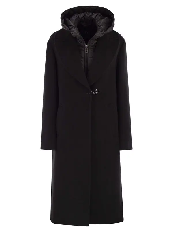 FAY Double Front Wool And Cashmere Coat With Detachable Hooded Bib - Black