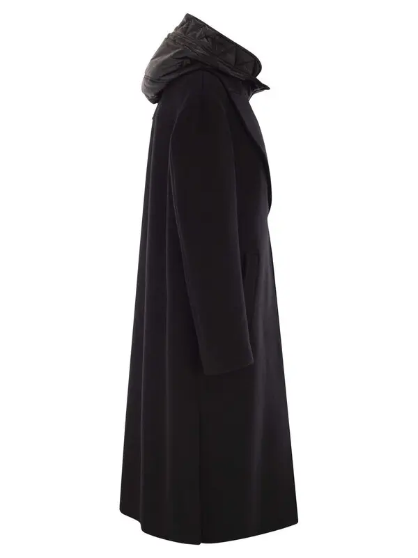 FAY Double Front Wool And Cashmere Coat With Detachable Hooded Bib