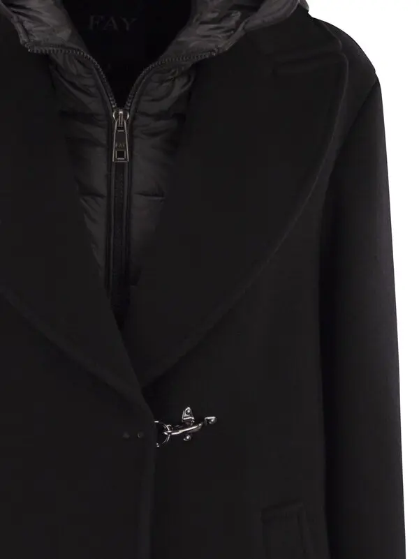 FAY Double Front Wool And Cashmere Coat With Detachable Hooded Bib