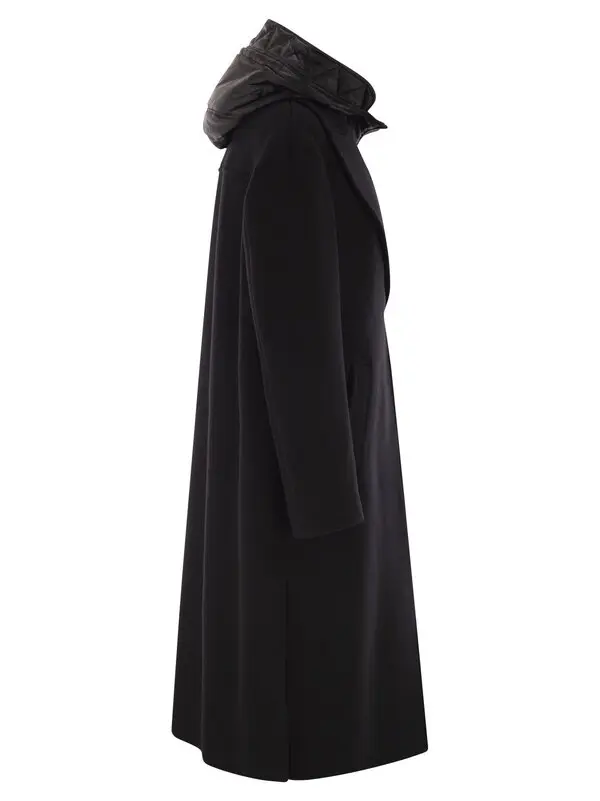 FAY Double Front Wool And Cashmere Coat With Detachable Hooded Bib