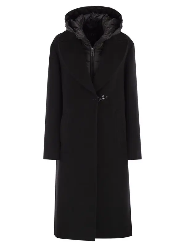 FAY Double Front Wool And Cashmere Coat With Detachable Hooded Bib - Black