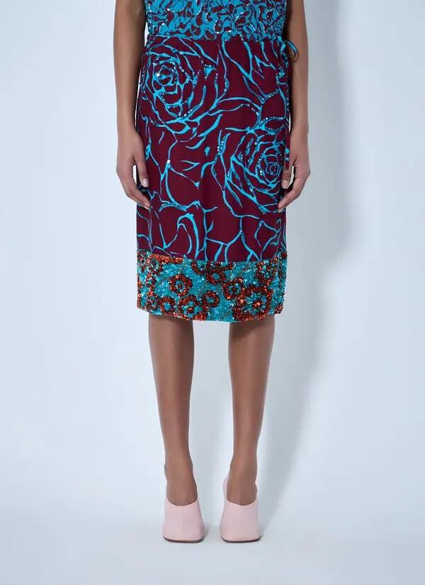 Dries Van Noten Embroidered Midi Skirt With Floral Lace Overlay - Multicolor