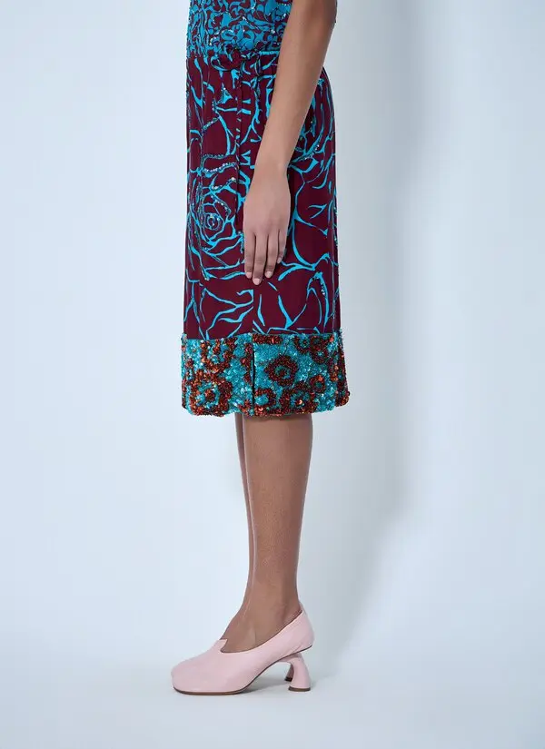 Dries Van Noten Embroidered Midi Skirt With Floral Lace Overlay - Multicolor
