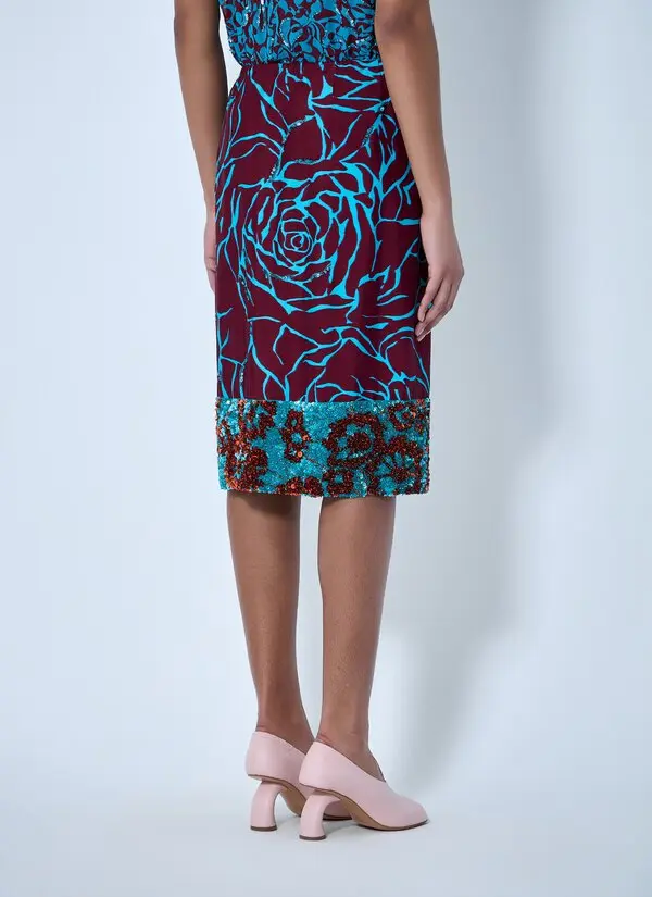 Dries Van Noten Embroidered Midi Skirt With Floral Lace Overlay - Multicolor