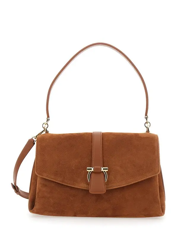 FERRAGAMO Suede Crossbody Bag With Gancini Plaque - Multicolor