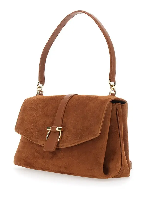 FERRAGAMO Suede Crossbody Bag With Gancini Plaque - Multicolor