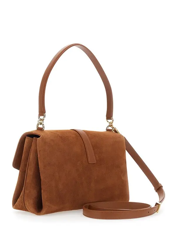 FERRAGAMO Suede Crossbody Bag With Gancini Plaque - Multicolor