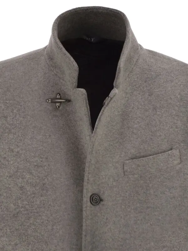 FAY Wool Blend Herringbone Stand-up Collar Coat