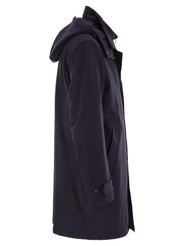 FAY Jersey Stretch Travel Coat With Removable Hood And Water-repellent Treatment - Blue