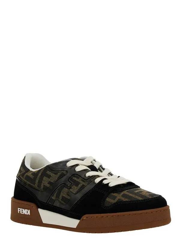 Fendi Low Top Sneakers With Ff Motif In Leather - Multicolor
