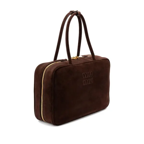 Miu Miu Suede Top Handle Bag With Embossed Logo