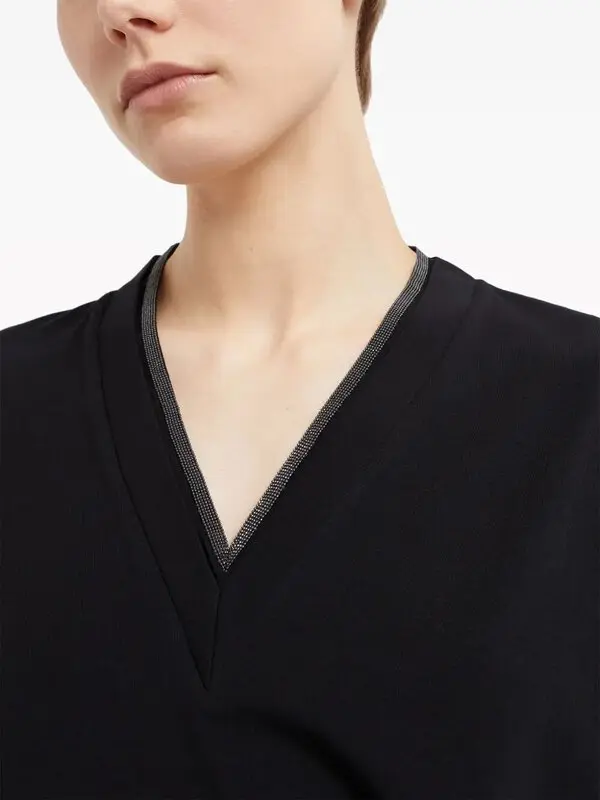 Brunello Cucinelli Monili Trim V-neck Cotton T-shirt - Black