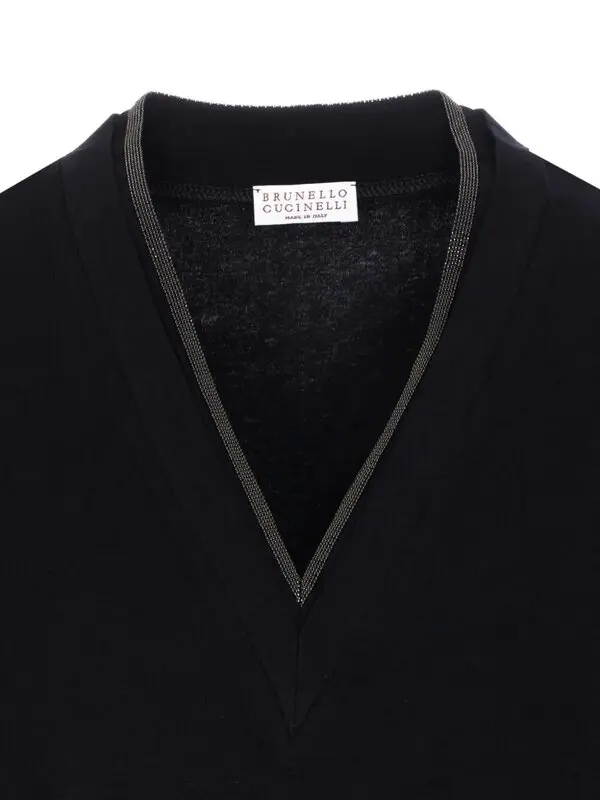 Brunello Cucinelli Monili Trim V-neck Cotton T-shirt - Black