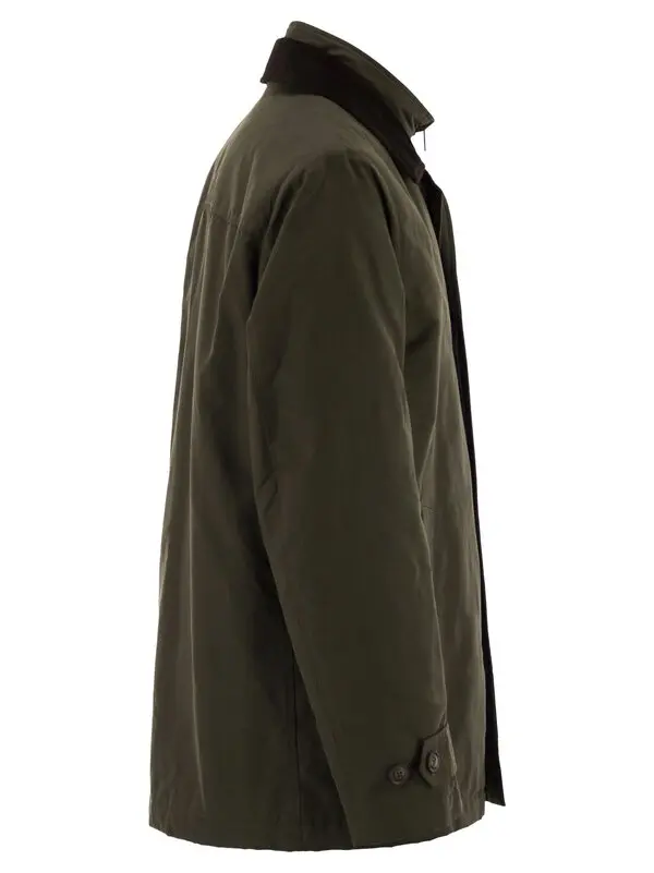FAY Short Raincoat In Cotton And Nylon Faille With Velvet Collar - Green