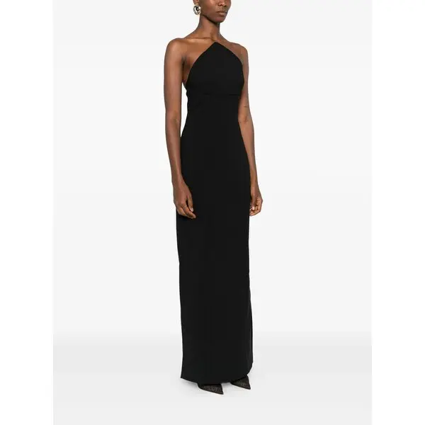 Solace London Strapless Evening Dress With Rear Slit - Black