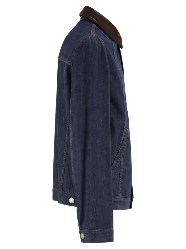 Brunello Cucinelli Lightweight Denim Jacket With Leather Collar - Multicolor