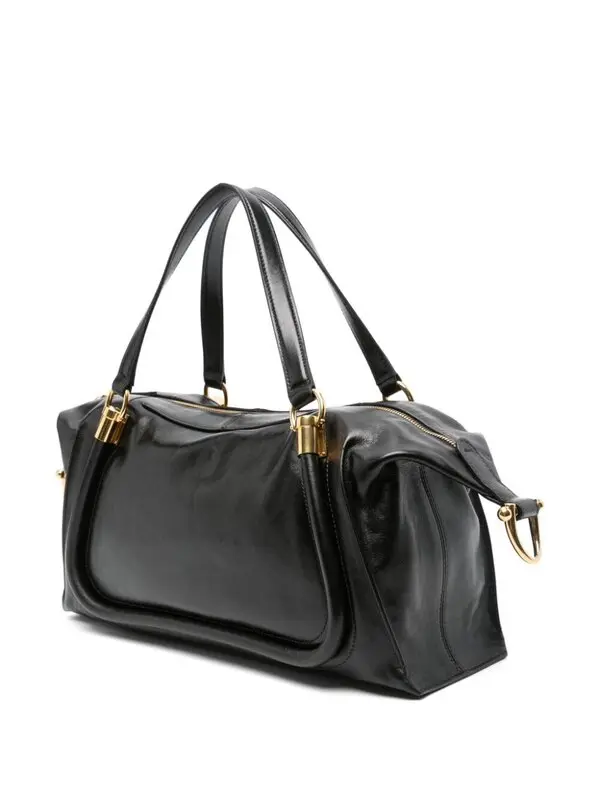 Chloé Calf Leather Glossy Top Handle Shoulder Bag - Black