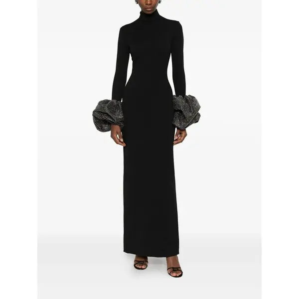 Solace London High Neck Embellished Sleeve Evening Dress