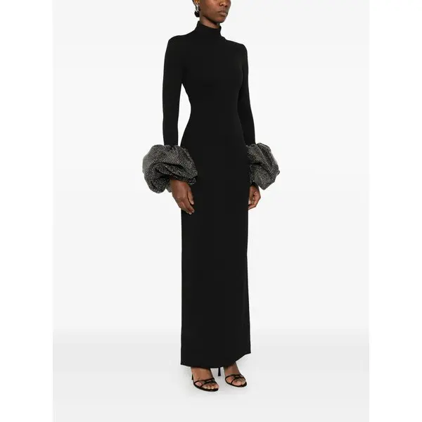 Solace London High Neck Embellished Sleeve Evening Dress