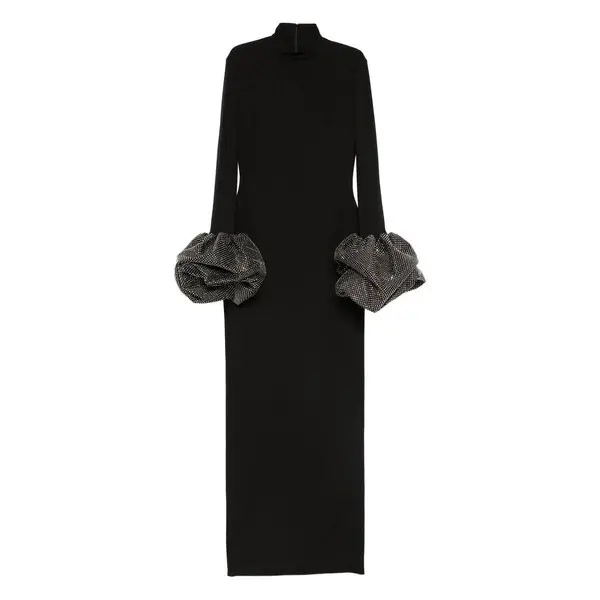 Solace London High Neck Embellished Sleeve Evening Dress - Black