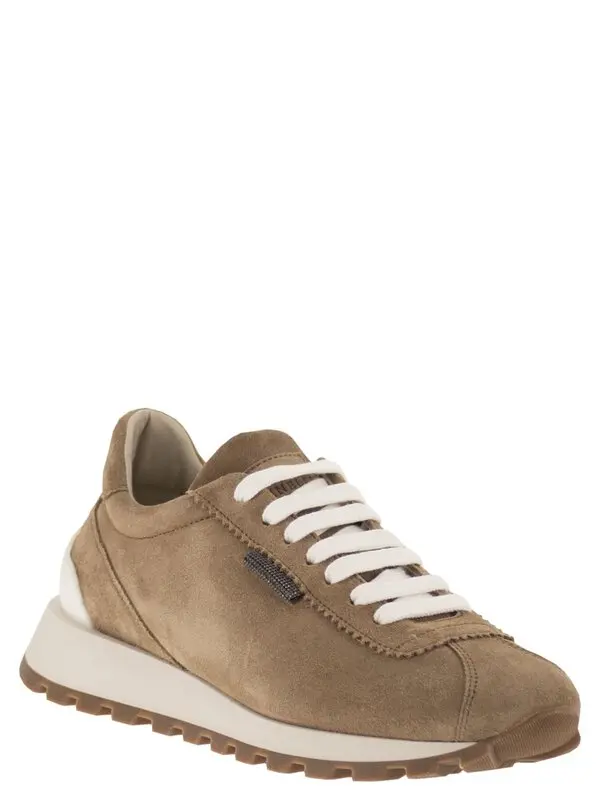 Brunello Cucinelli Suede Runners With Shiny Tab