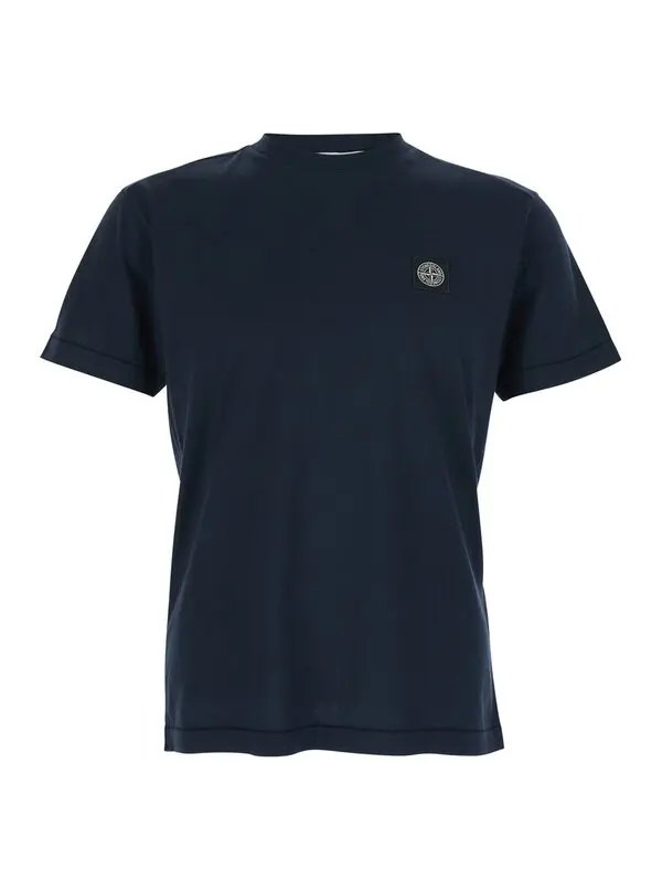 Stone Island Blue T-shirt With Logo Patch On The Front In Cotton For