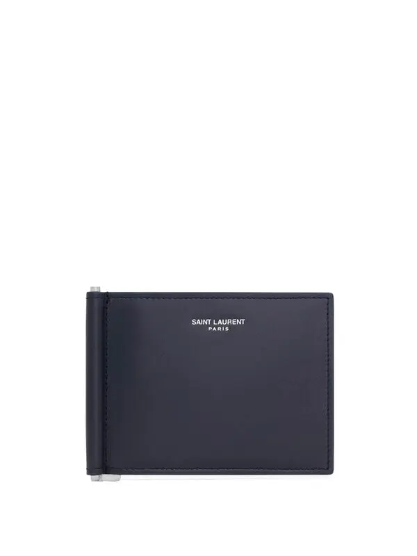 Saint Laurent Bill Clip Wallet In Smooth Leather - Blue