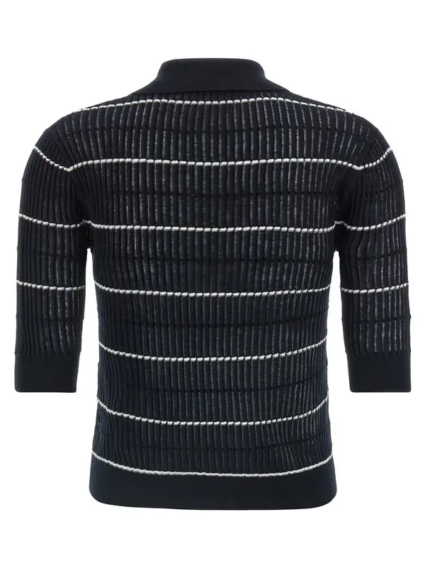 Max Mara Wool And Silk Polo Shirt With Ribbed Detailing - Blue