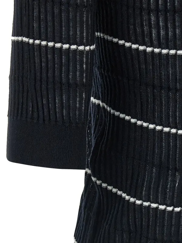 Max Mara Wool And Silk Polo Shirt With Ribbed Detailing - Blue