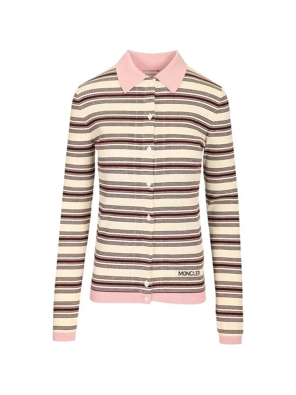 Moncler Cotton Crepe Polo Shirt With Graphic Stripes And Logo - Multicolor