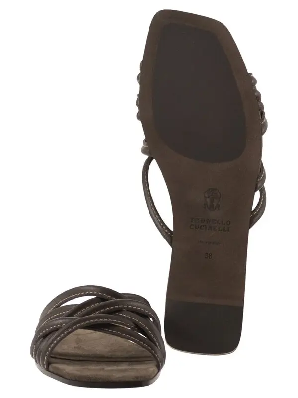 Brunello Cucinelli Flat Leather Sandals With Criss-cross Straps